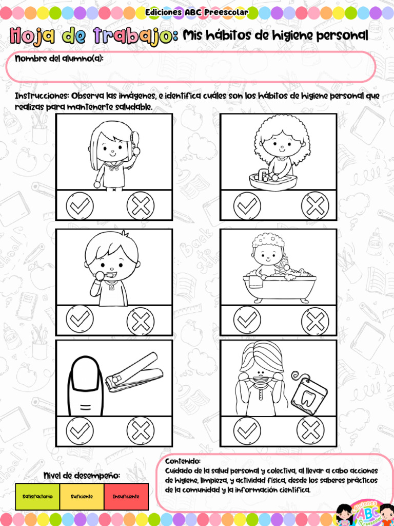 Hoja de Trabajo Mis Hábitos de Higiene | PDF
