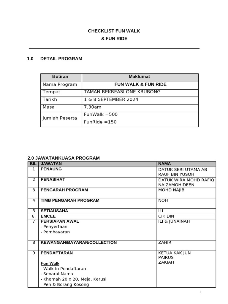 Checklist Fun Walk Fun Ride | PDF