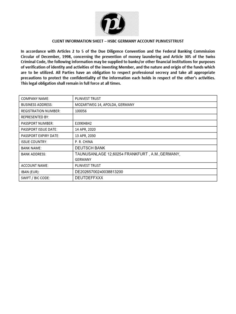 CIS Deutsch Bank Account Transfer | PDF