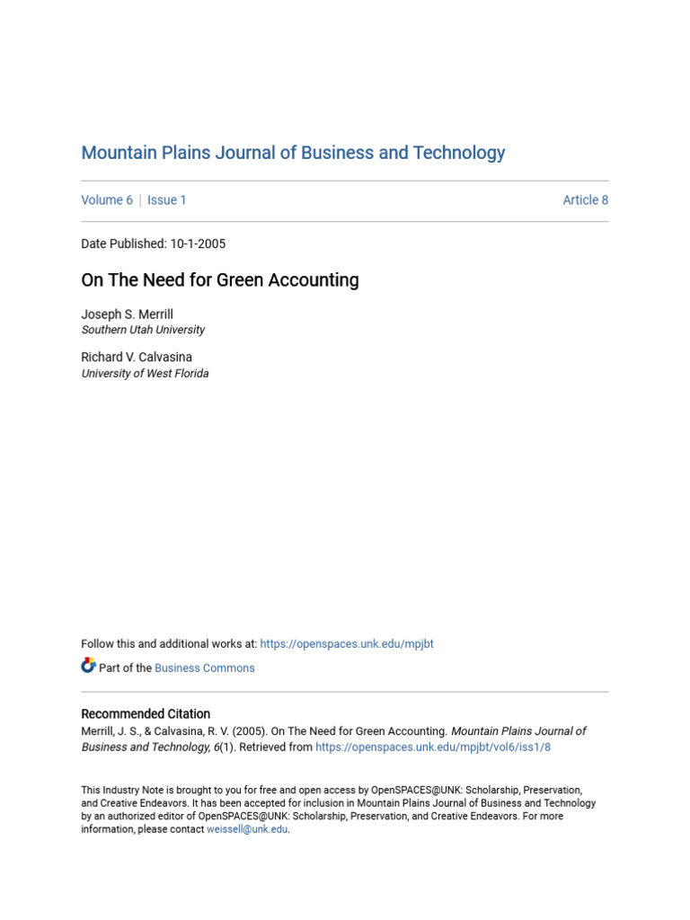 On The Need for Green Accounting | PDF