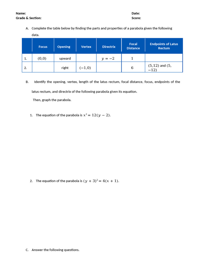 Parabola Properties and Graphing Guide | PDF
