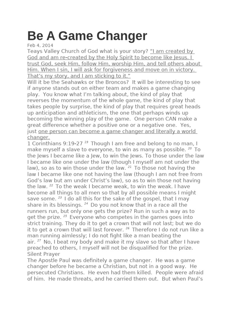 Be A Game Changer | PDF