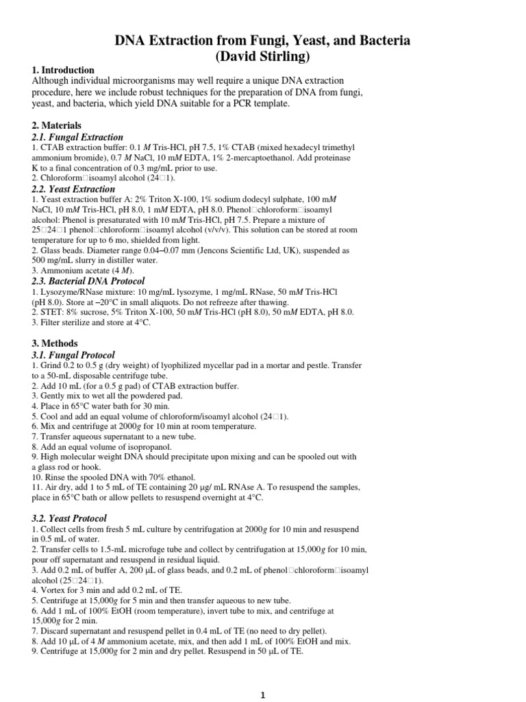 DNA Extraction From Fungi, Yeast, and Bacteria | PDF | Precipitation ...