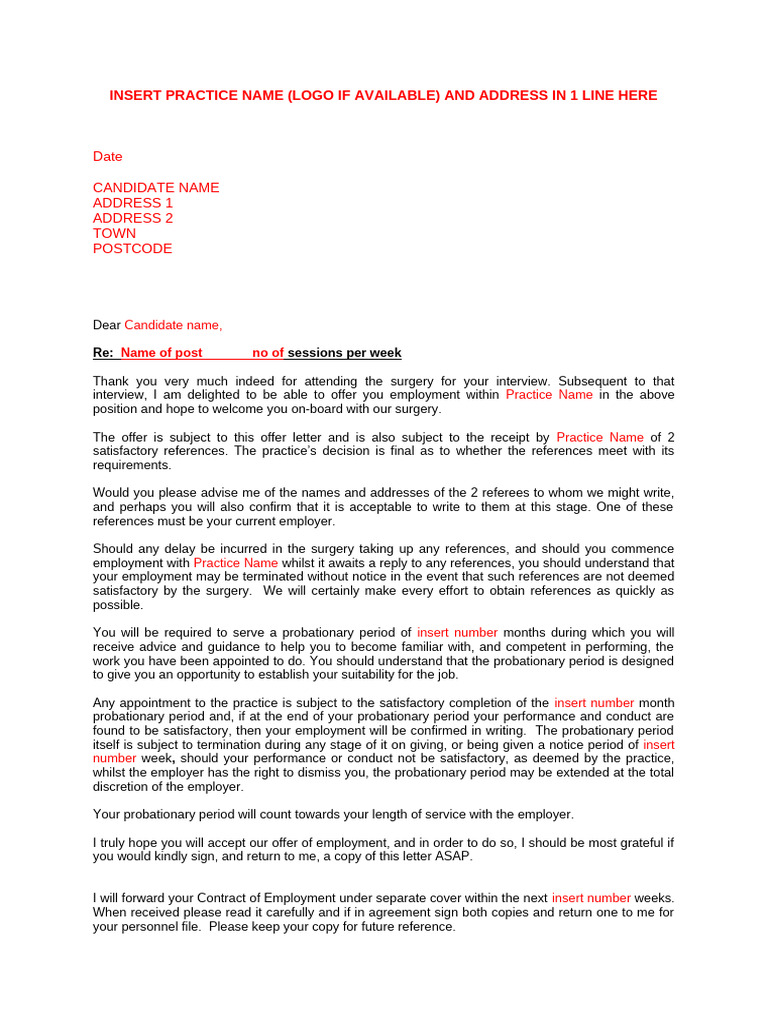 Salaried GP Offer Letter Template | PDF
