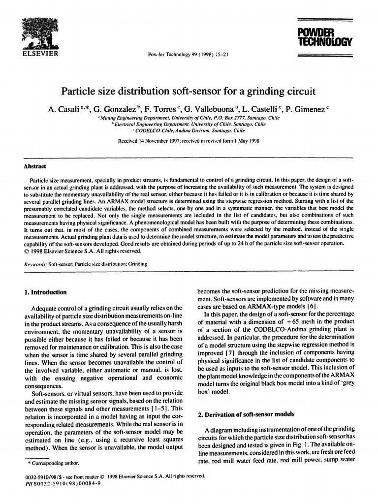 Particle Size Distribution Soft-Sensor For A Grinding Circuit | PDF