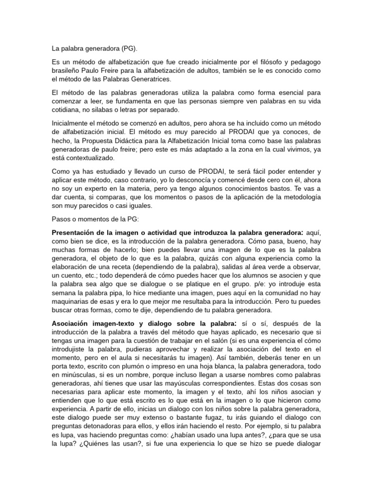 La Palabra Generadora | PDF