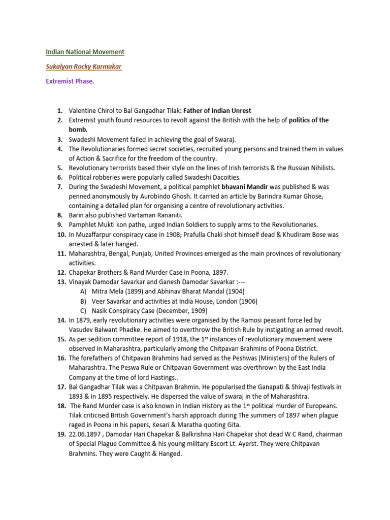 Indian National Movement - Extremist Phase & Revolution - Prelims ...