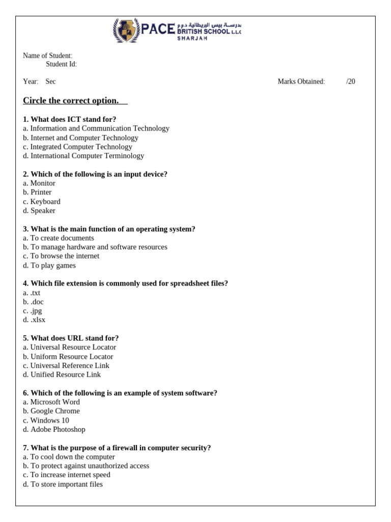 Year 7 ICT Baseline Assessment | PDF