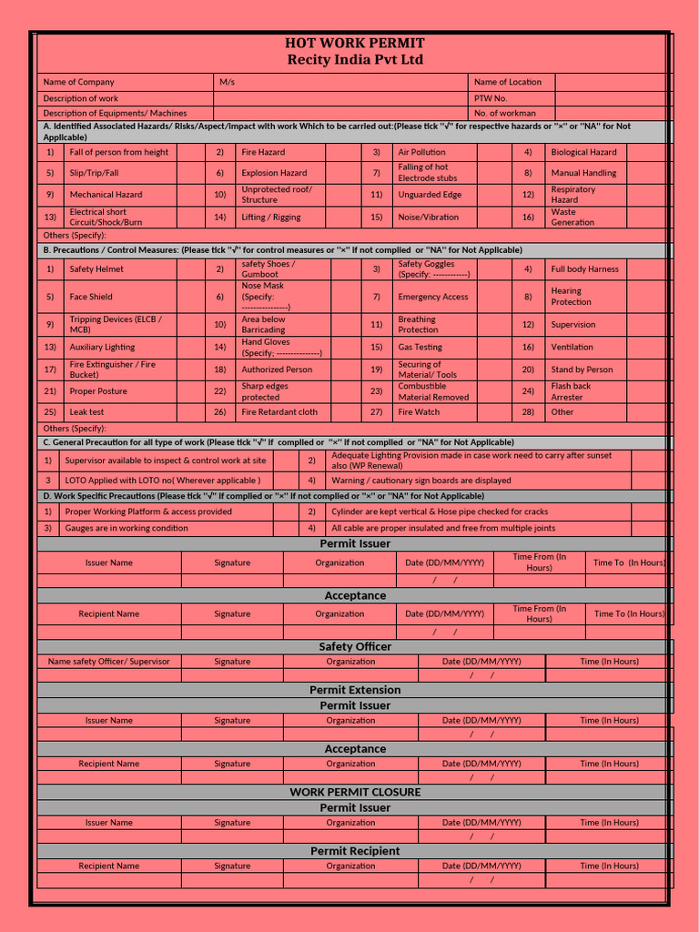 Hot Work Permit | PDF