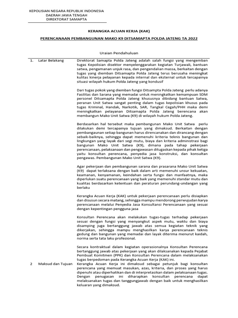 1. KAK Perencanaan Mako K9a | PDF