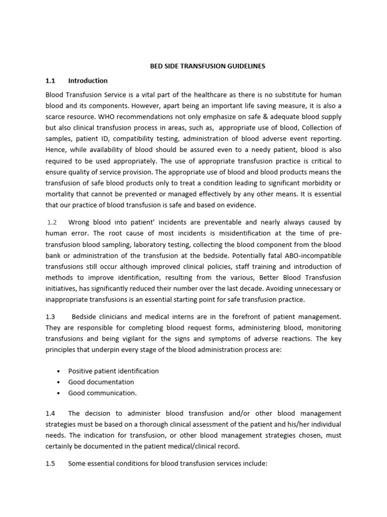 Bedside Transfusionguidelines | PDF