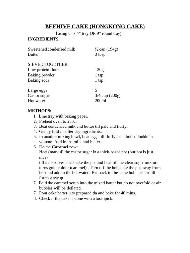 Recipe Beehive Cake | PDF