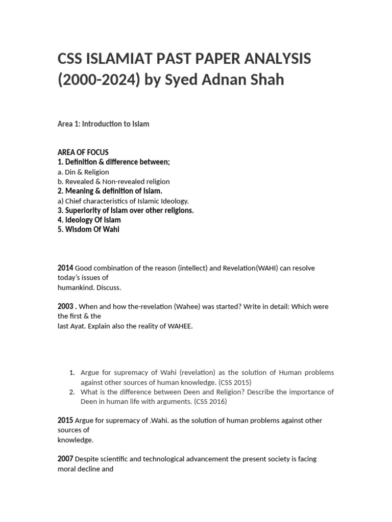 CSS Islamiat Past Paper Insights 2024 | PDF | Sharia | Religion ...