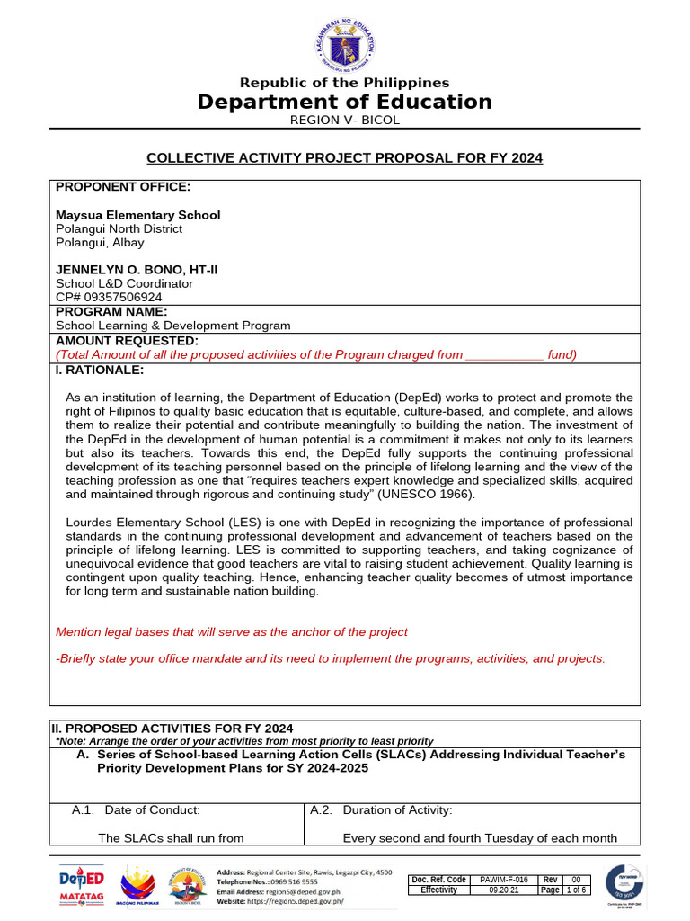 Proposed Proj Activity Proposal Template FY2024 | PDF