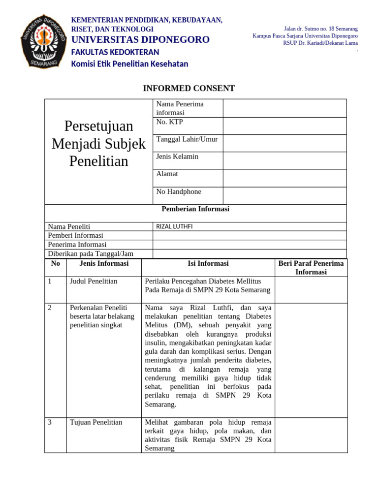 Form Inform Consent - Rizal Luthfi-1 | PDF | Medical Education | Self ...
