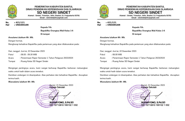 121 Undangan Penerimaan Rapor | PDF