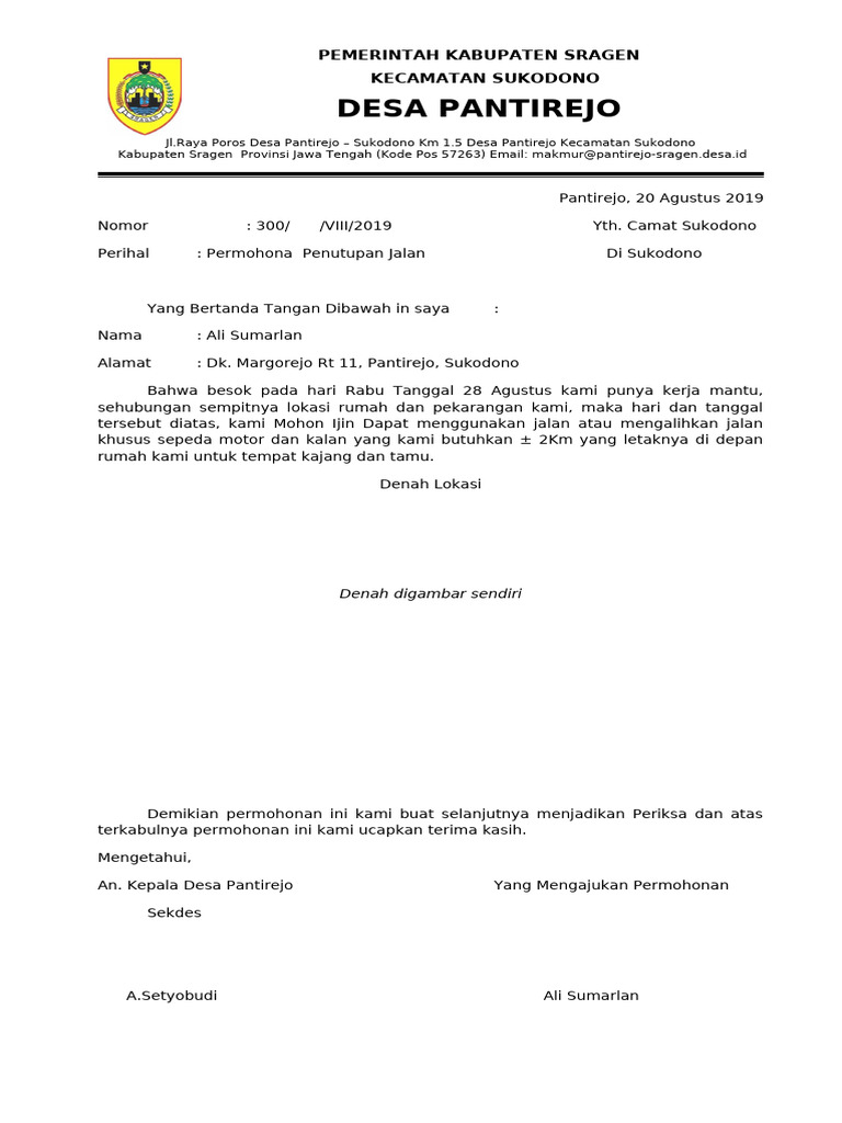 Surat Ijin Menutup Jalan | PDF