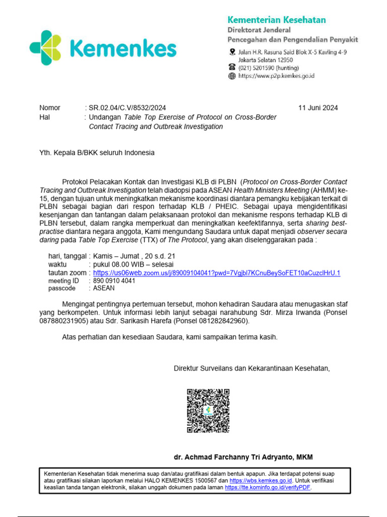 Undangan Table Top Exercise of Protocol On Cross-Border Contact Tracing ...