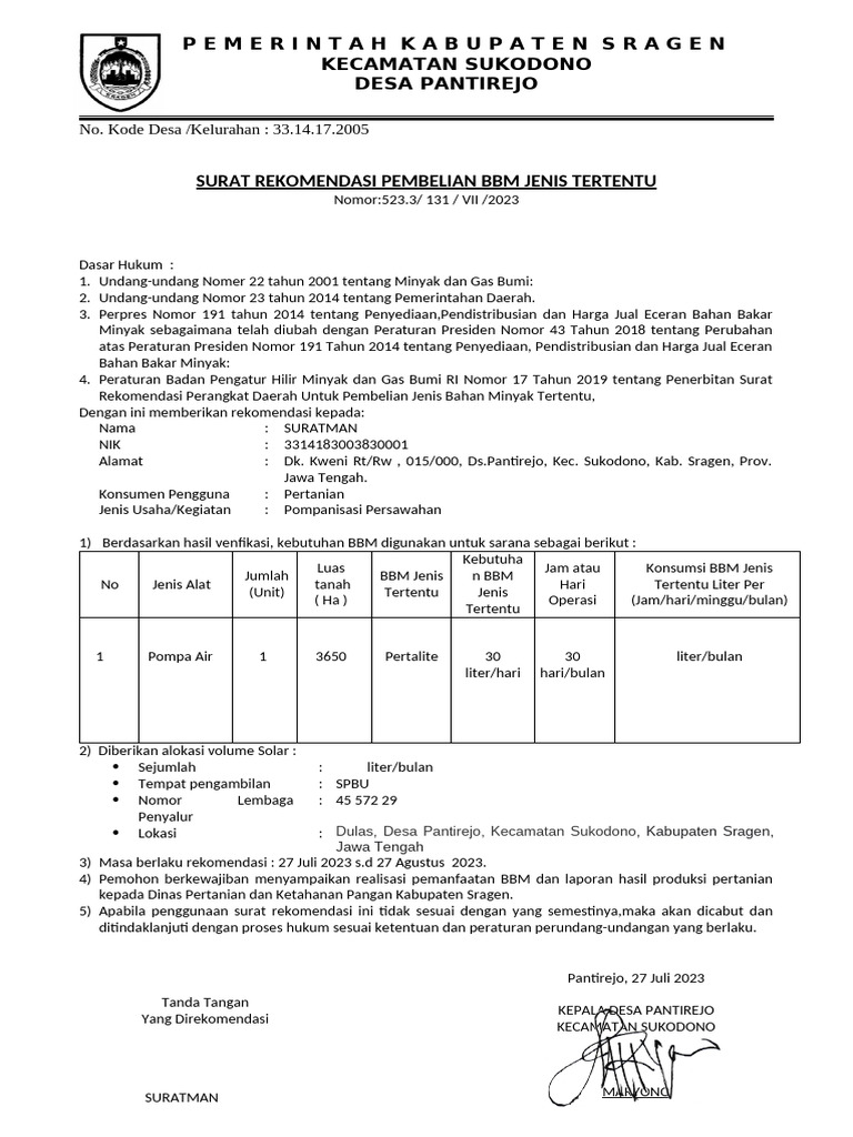 Cth. Surat Rekomendasi | PDF