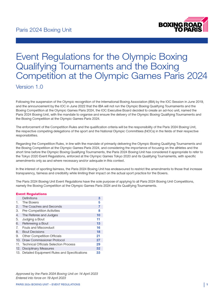 Paris 2024 Boxing Unit Event Regulations Version 1.0 | PDF