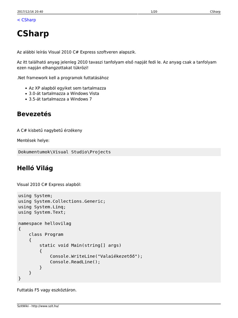 Csharp Alapoktól Minden | PDF