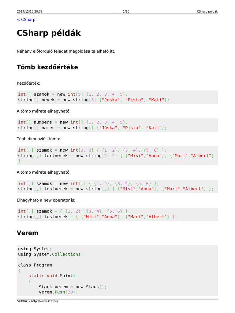 Csharp Példák Mindenre | PDF