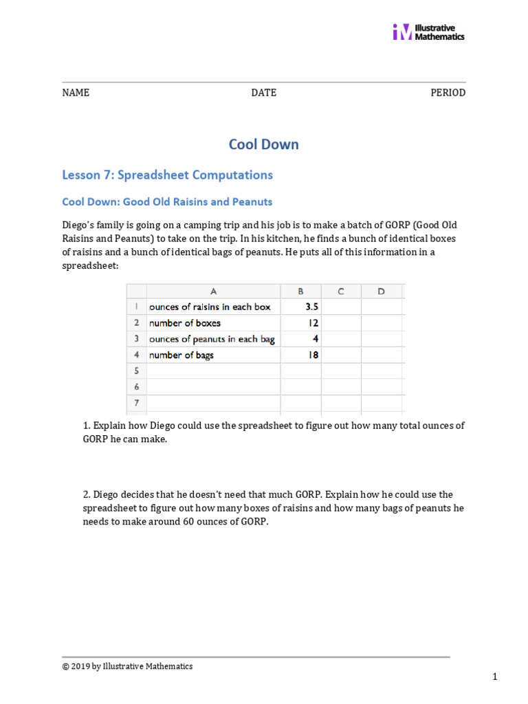 Spreadsheet Calculations for GORP Recipe | PDF | Cooking, Food & Wine