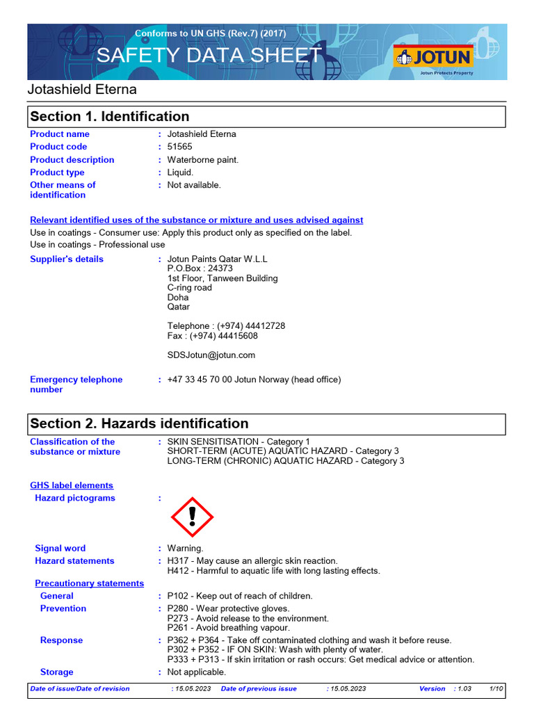Jotashield Eterna - SDS | PDF | Firefighter | Wellness