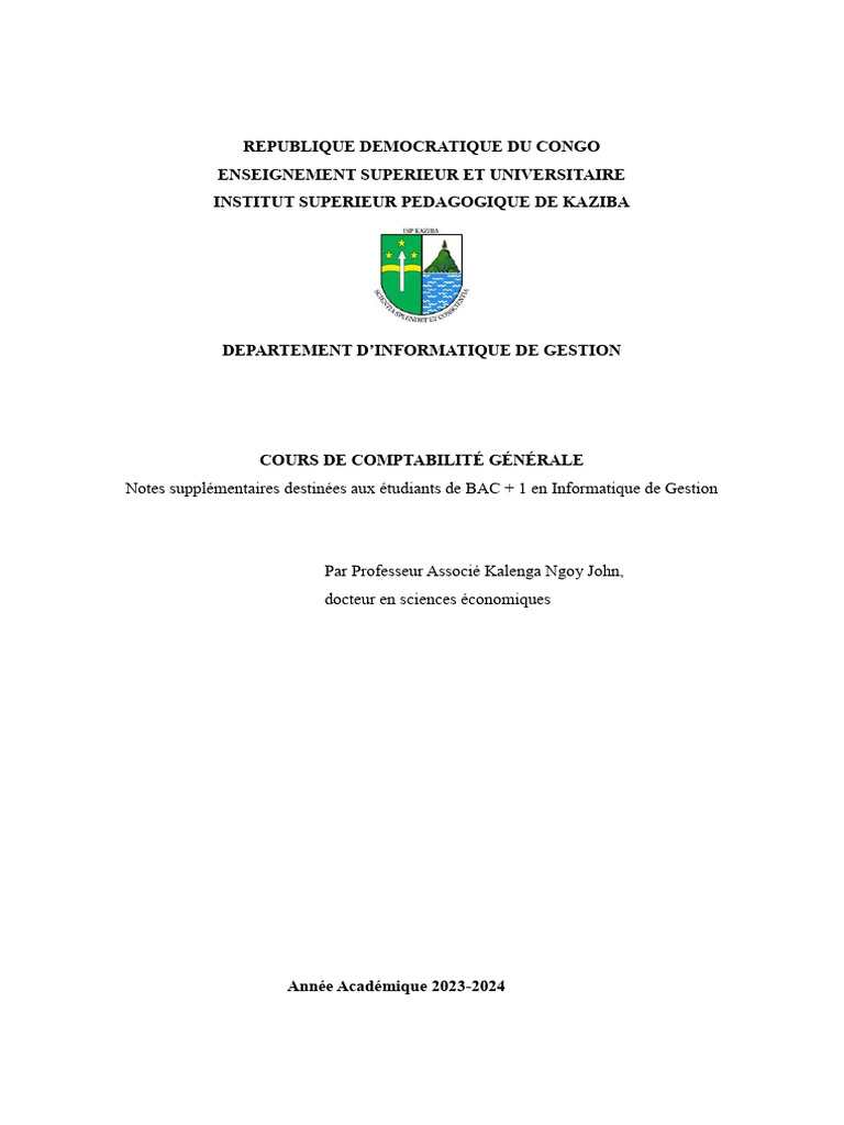 Notes de Cours de Comptabilite Generale BAC Plus 1 Annee 2024 | PDF