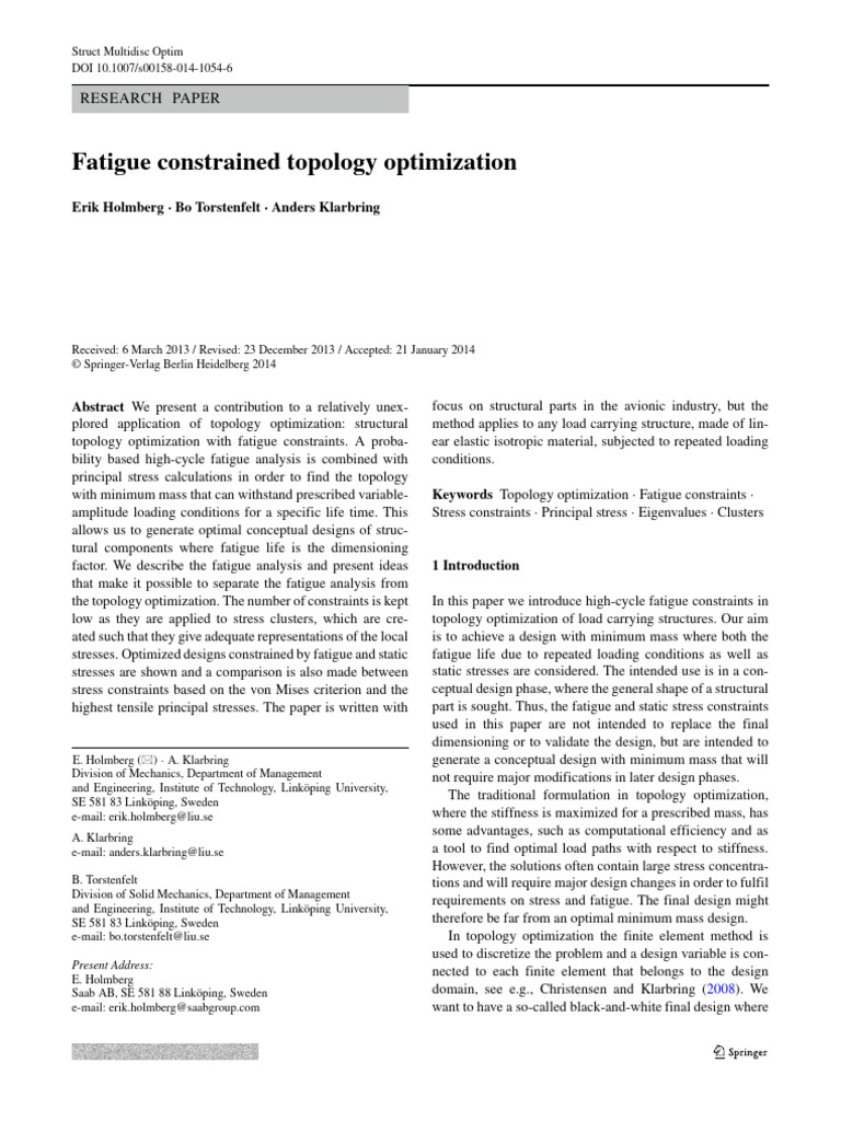 Fatigue Constrained Topology Optimization | PDF
