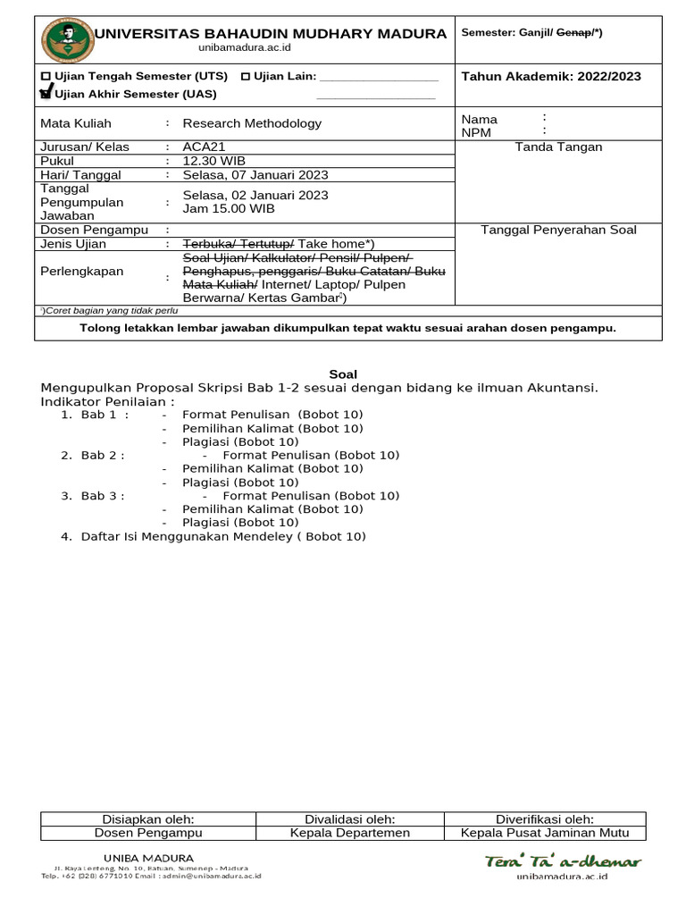 Uas - Istiyanatul Mahbubah - Research Methodology Aca21 - Takehome | PDF