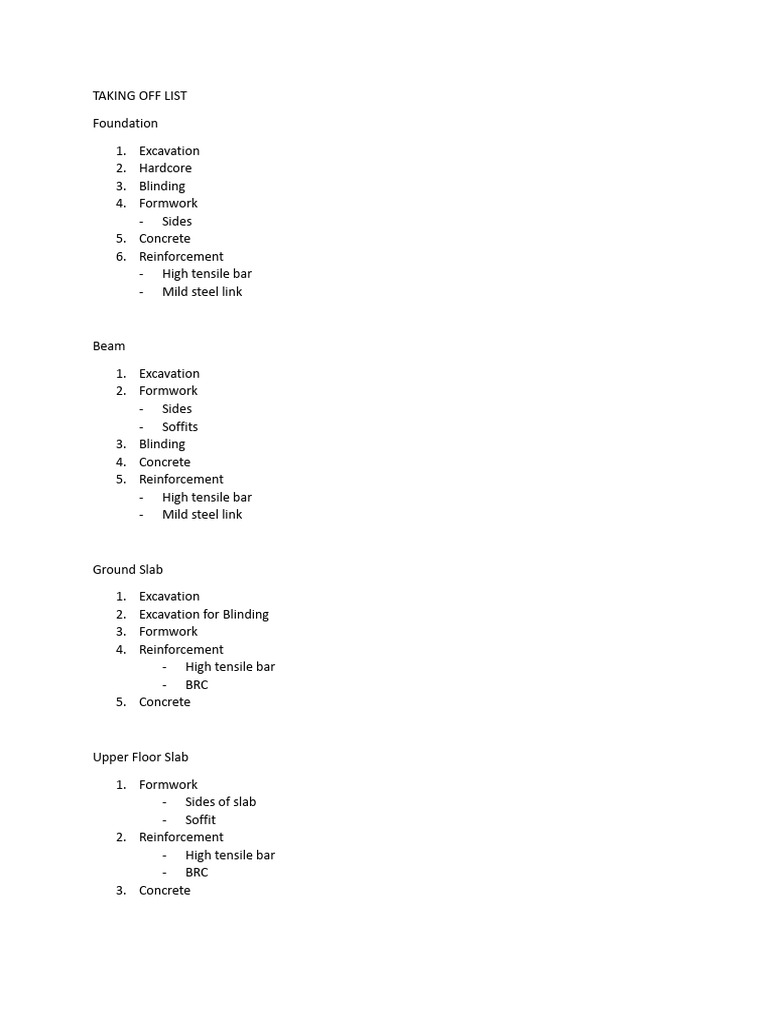 Taking Off List | PDF