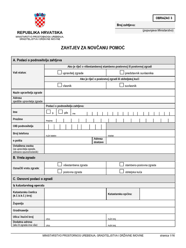 Obrazac 3 ZAHTJEV ZA NOVCANU POMOC 15 3 2023 | PDF