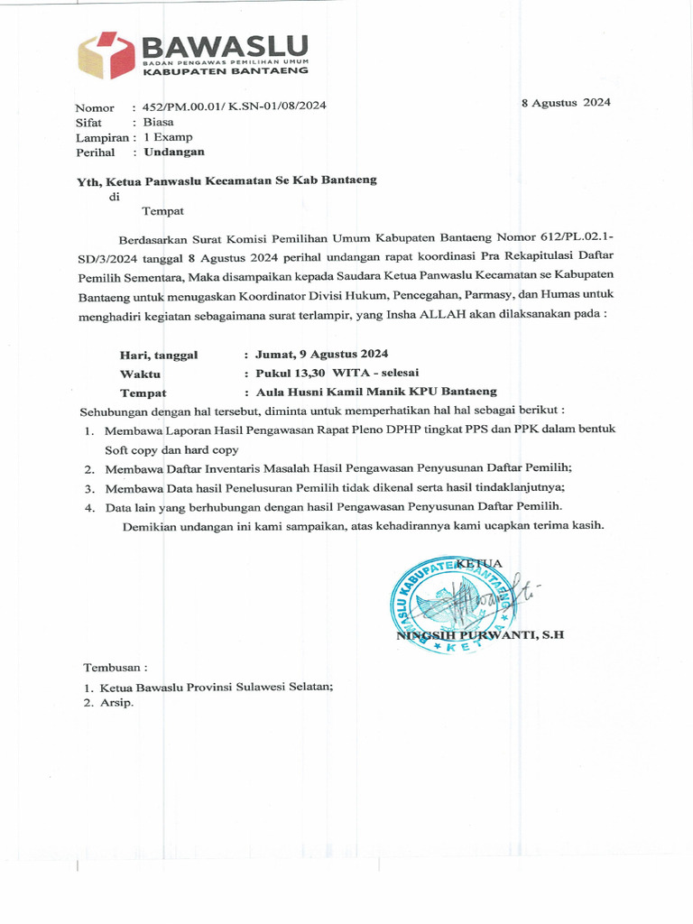 Undangan Pra Rekap DPS-1 | PDF