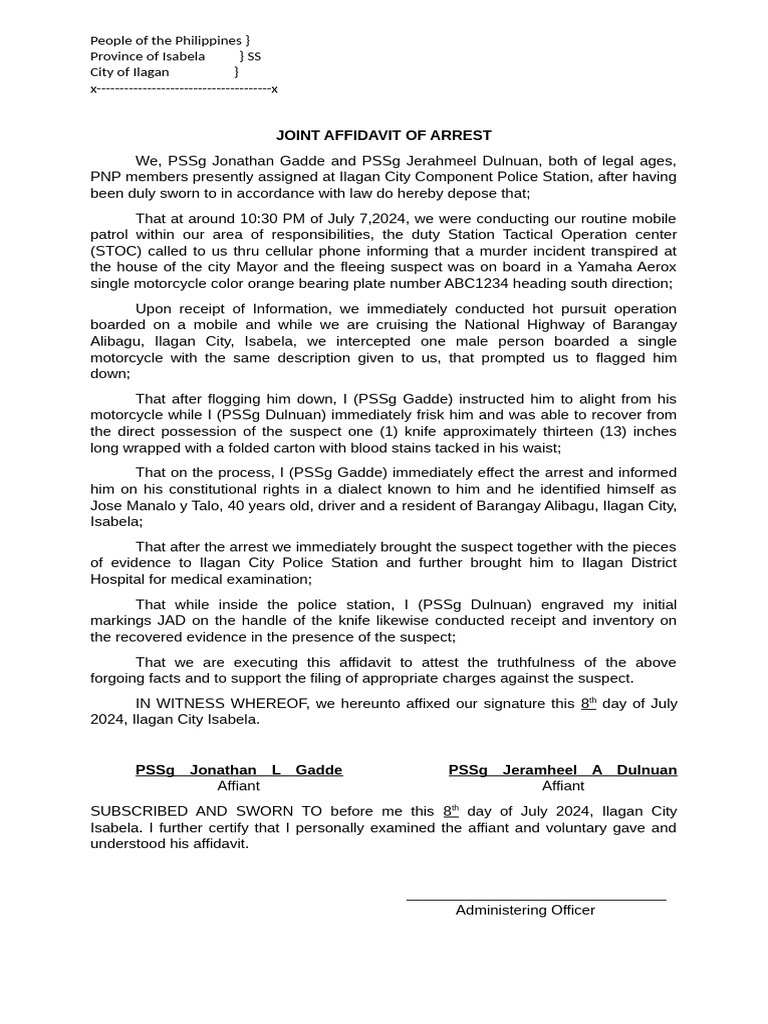 Affidavit of Arrest | PDF