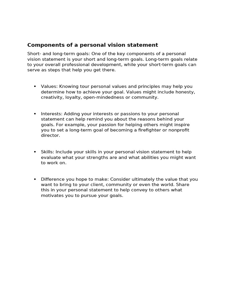 Components of A Personal Vision Statement | PDF