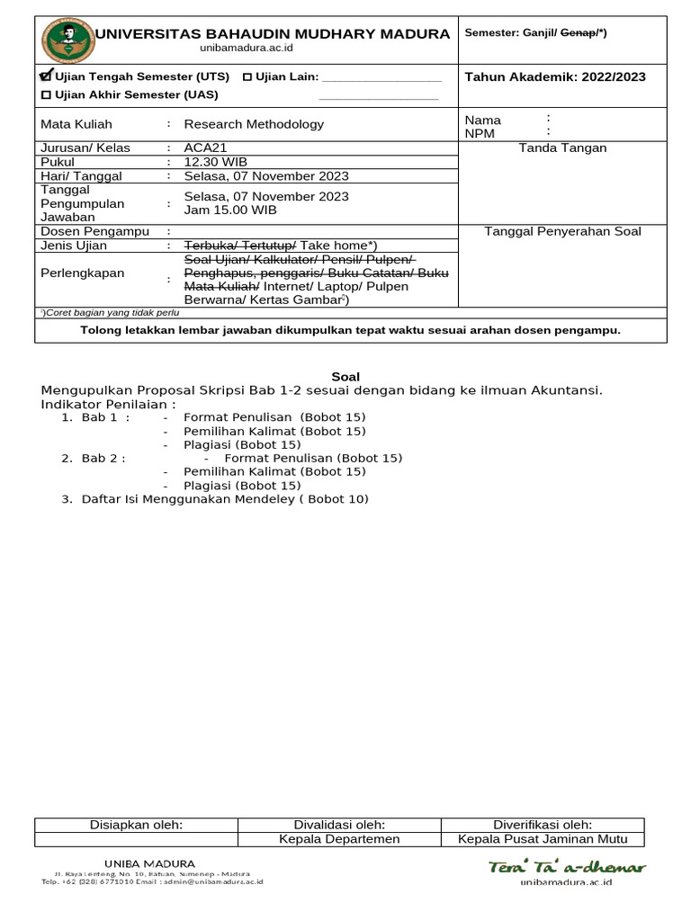Uts - Istiyanatul Mahbubah - Research Methodology Aca21 - Takehome | PDF
