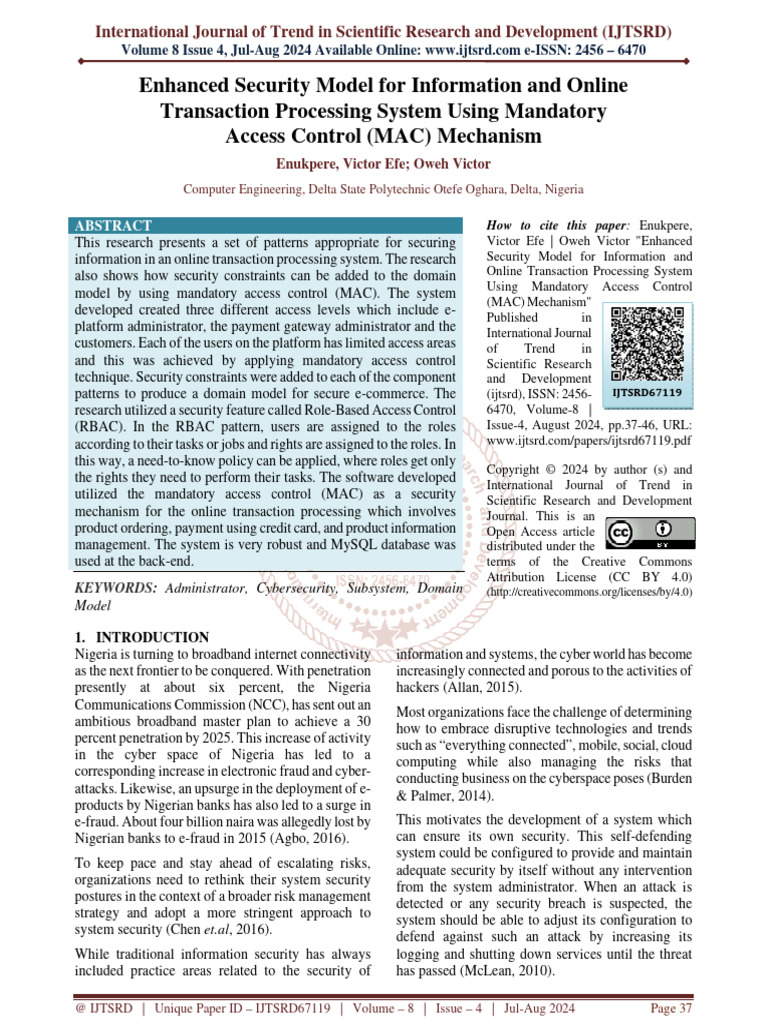 Enhanced Security Model For Information and Online Transaction ...