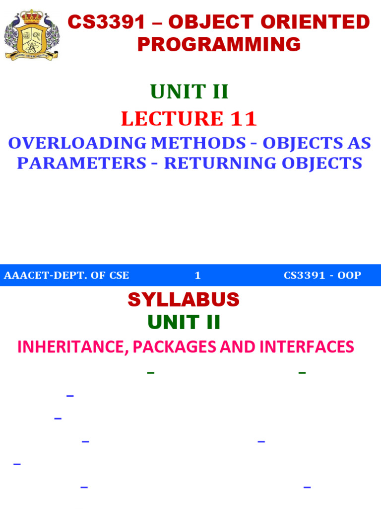 L11_Method Overloading,Object as Parameters, Return Objects | PDF