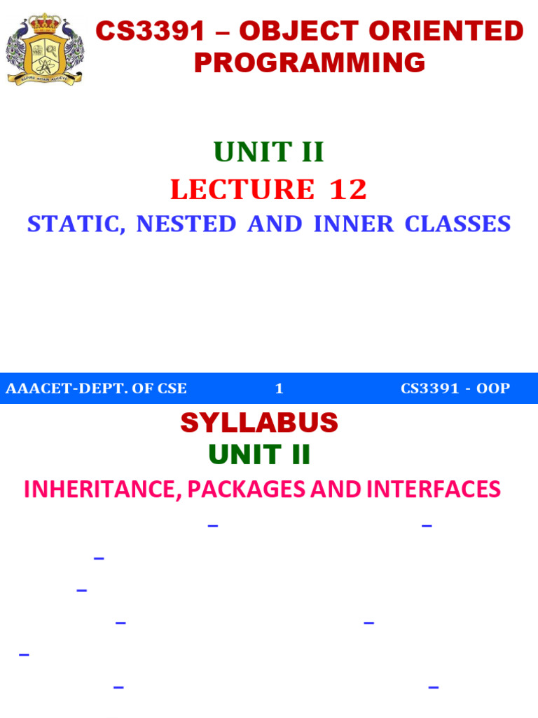 L12 - Static, Nested, Inner Classes | PDF L12 - Static, Nested, Inner Classes | PDF