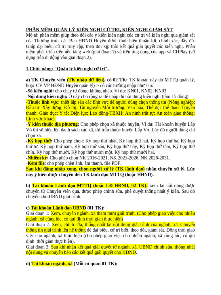 Mo Ta Phan Mem Quan Lý Kien Nghi Cu Tri - A TRUNG | PDF