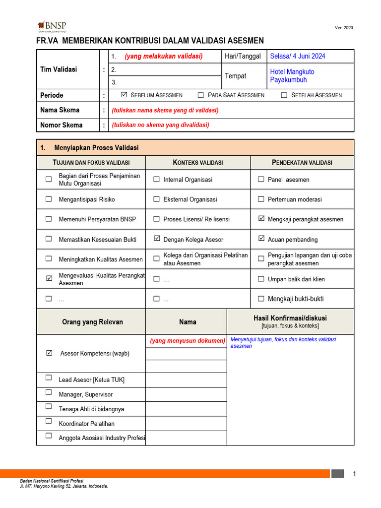 FR - VA MEMBERIKAN KONTRIBUSI DALAM VALIDASI ASESMEN - Contoh | PDF
