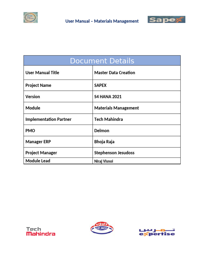 SAPEX - MM - Material - Master Data - User - Manual | PDF