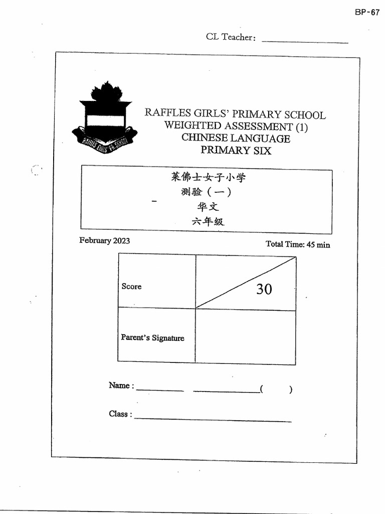 P6 Chinese 2023 WA1 Raffles | PDF