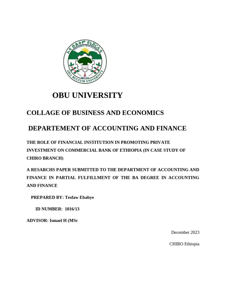 Obu University: Collage of Business and Economics Departement of ...