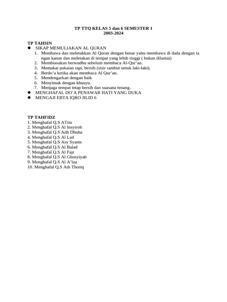 TP TTQ Kelas 5 Dan 6 Semester 1 2023 2024 | PDF