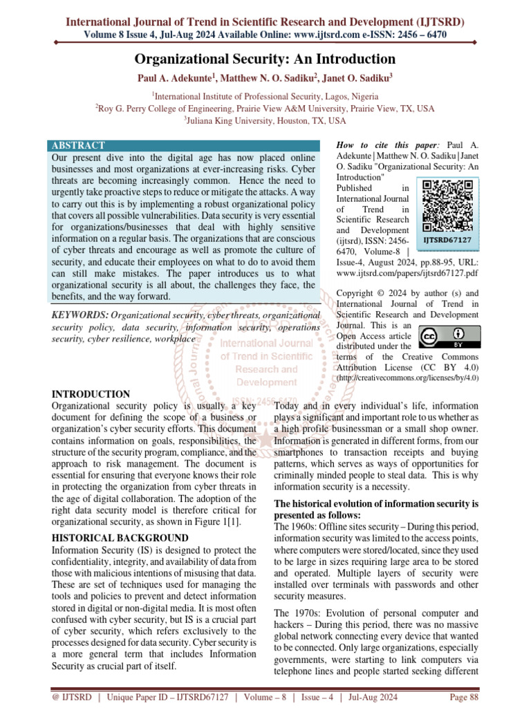 Organizational Security An Introduction | PDF