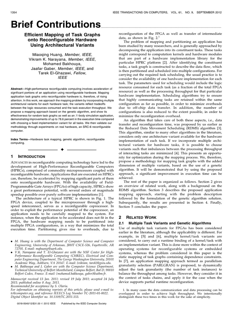 Efficient Mapping of Task Graphs Onto Reconfigurable Hardware Using Architectural Variants | PDF