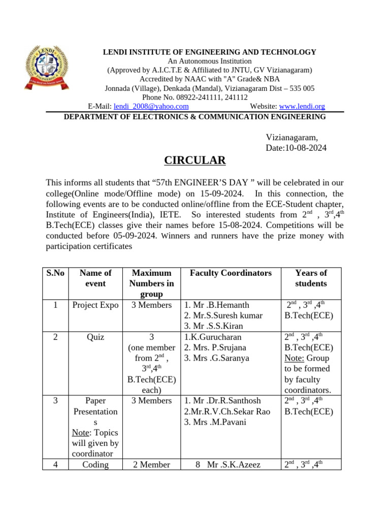 Engineers Day Competitions 2024 | PDF