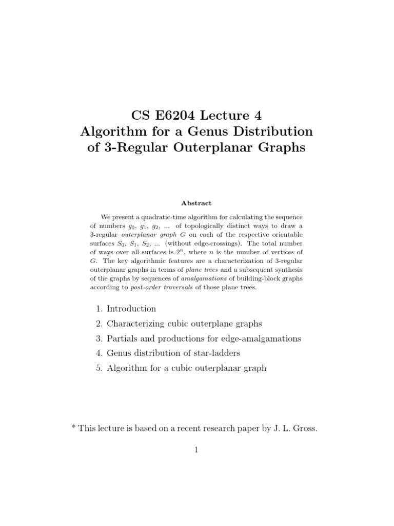 J Gross Cs E6204 Lecture 4 Algorithm For A Genus Distribution Of 3 Regular Outerplanar 